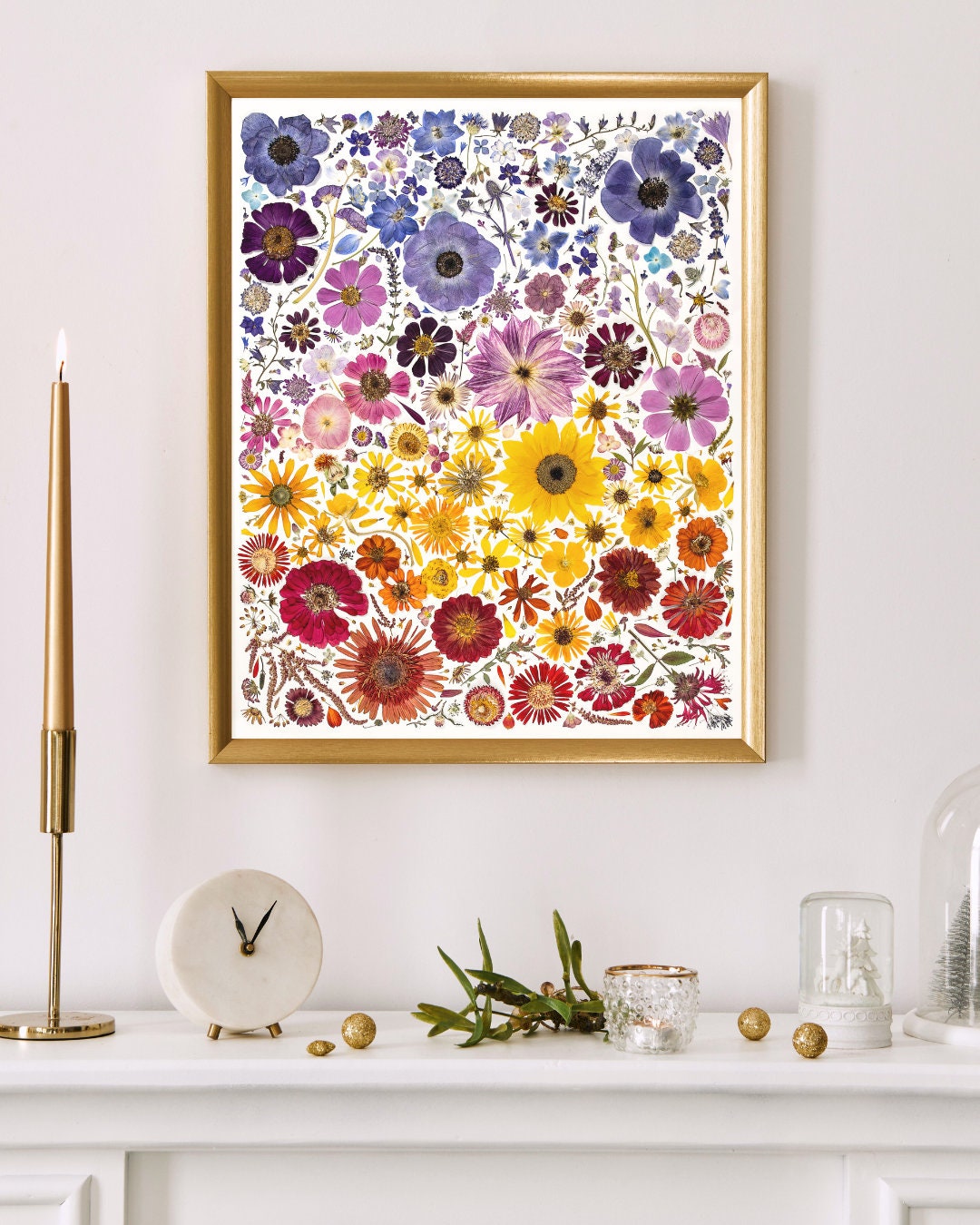 Rainbow Pressed Flower Art Print | 8x10 Giclee Print on Fine Art Paper ...