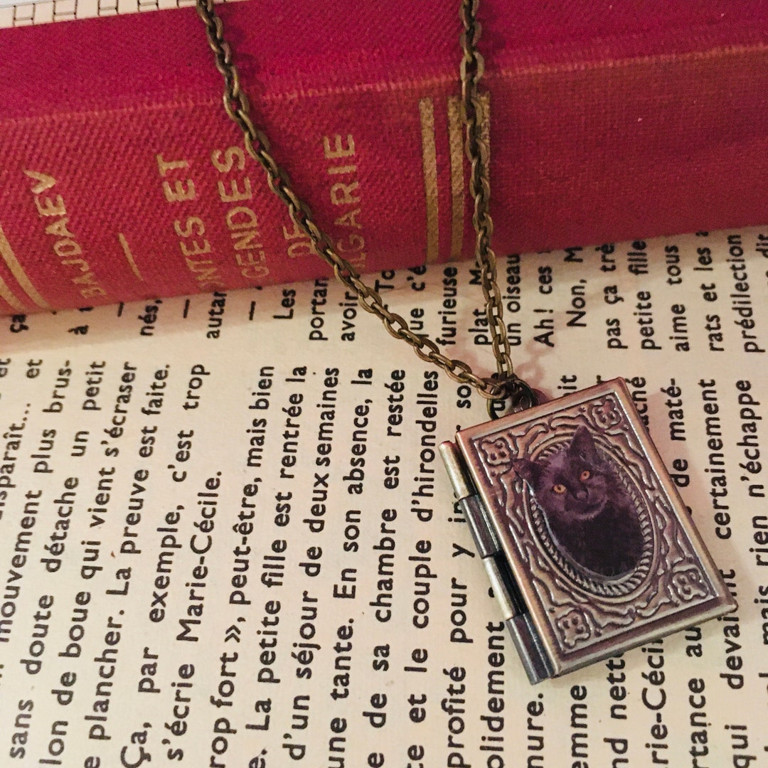 Bronze Book-shaped Locket Pendant With Cat Portrait, Victorian Vintage ...