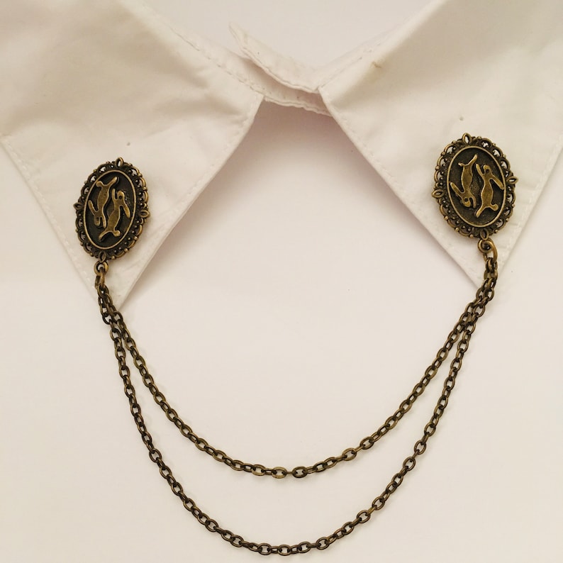 Bronze Collar Pin With Bunnies and Chains, Lapel Pin Elegant Gothic ...