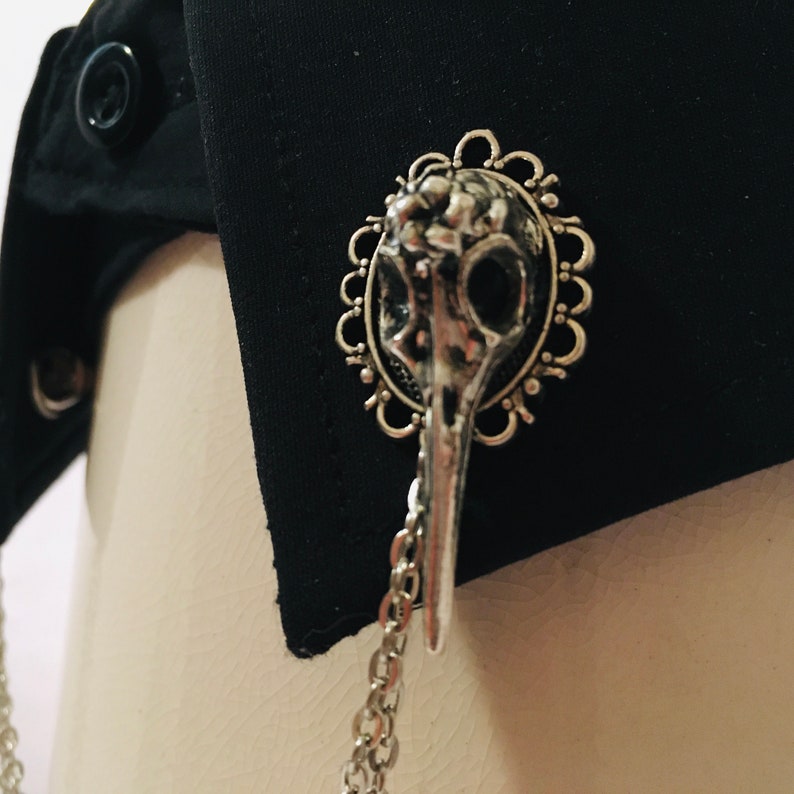 Collar Pin With Raven Skull and Chains Lapel Pin Elegant - Etsy