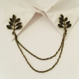 Bronze Collar Pin With Leaves and Chains, Lapel Pin Elegant Gothic ...