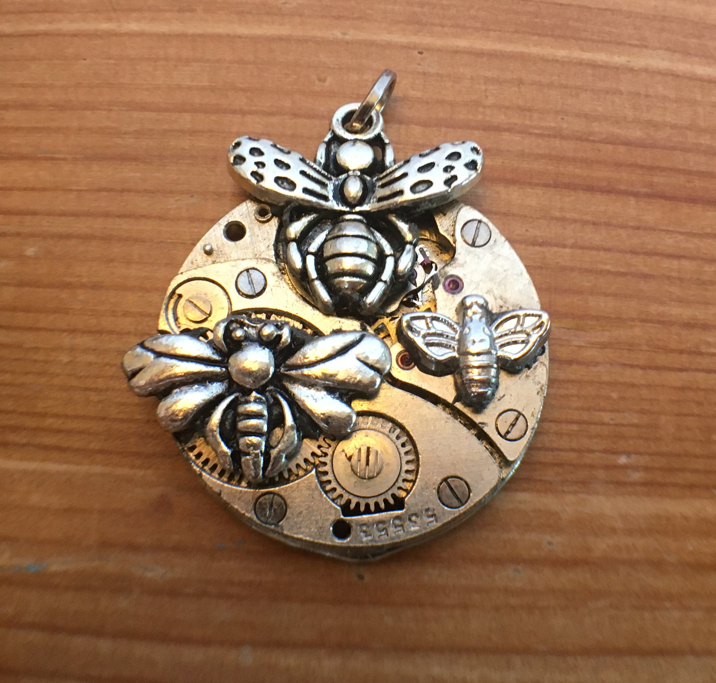 Steampunk Pendant or Brooch With Bees Insects Cottagecore - Etsy