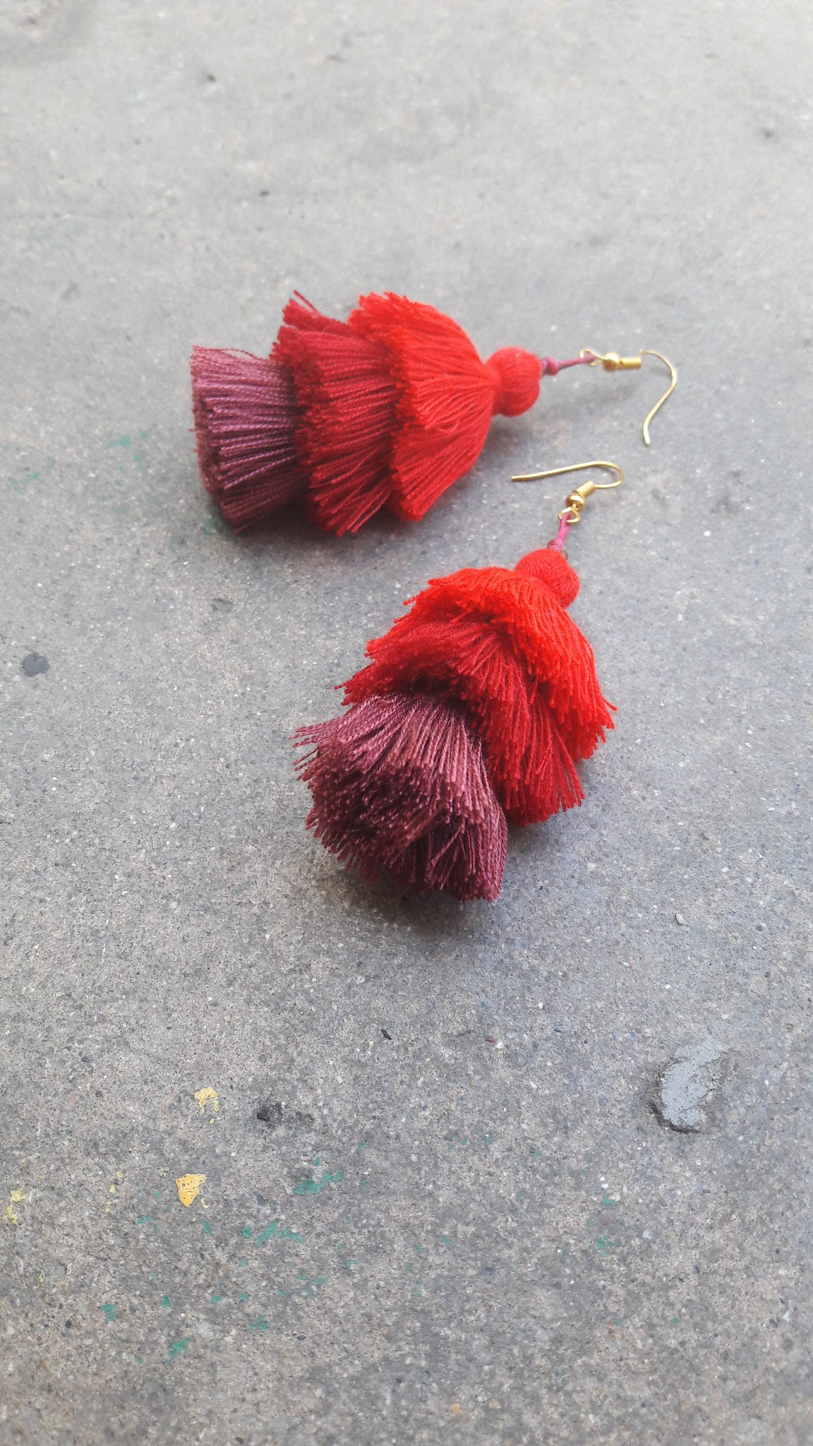 Red Hot Mini Tassel Earringshippie Earringshand Made | Etsy