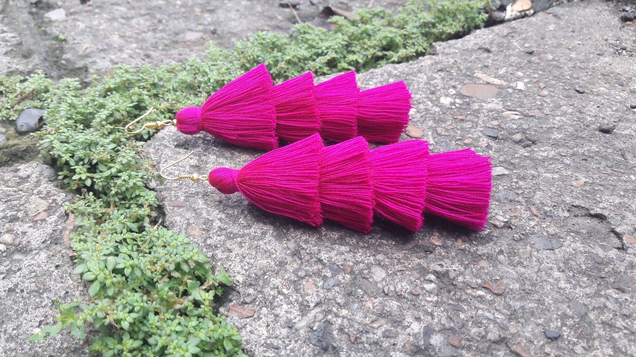 Magenta colorFour layered pink earringsPink tasselPink | Etsy
