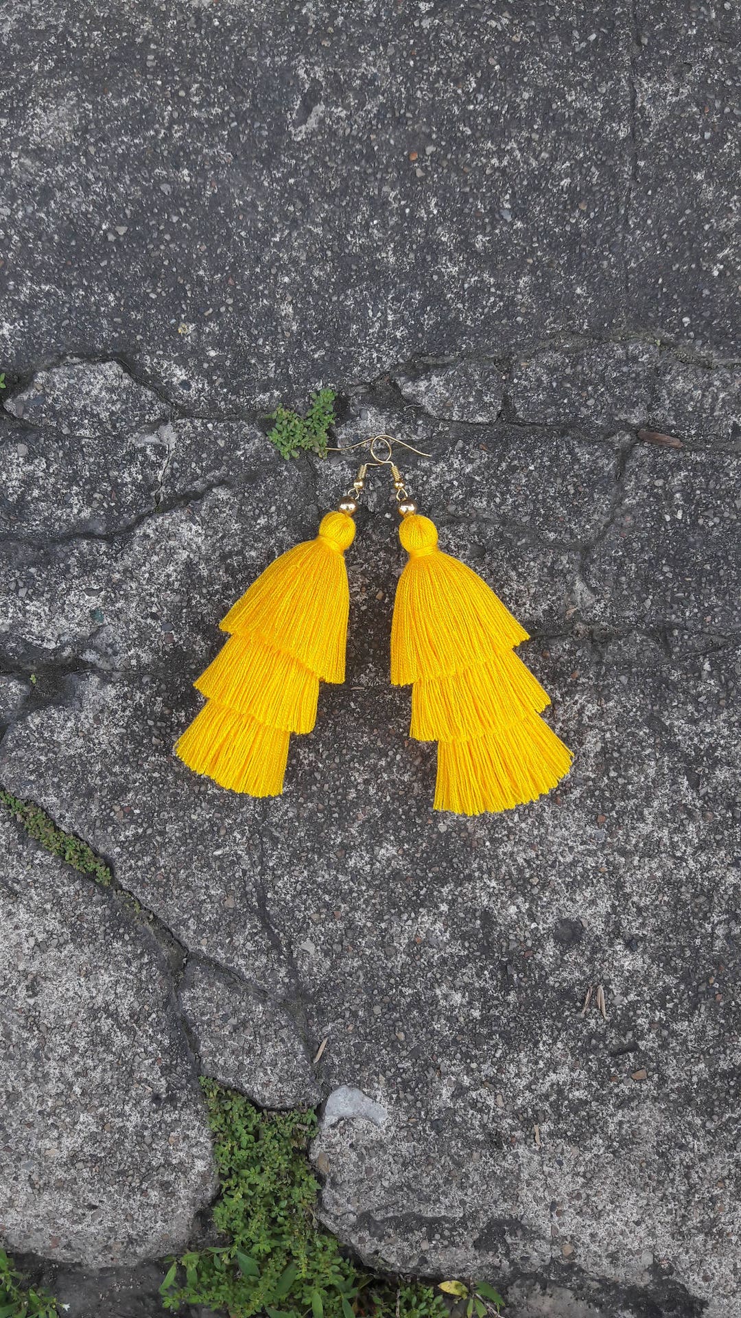 Three Layered Yellow Tassel Earrings,three Layer Earrings,yellow Tassel ...