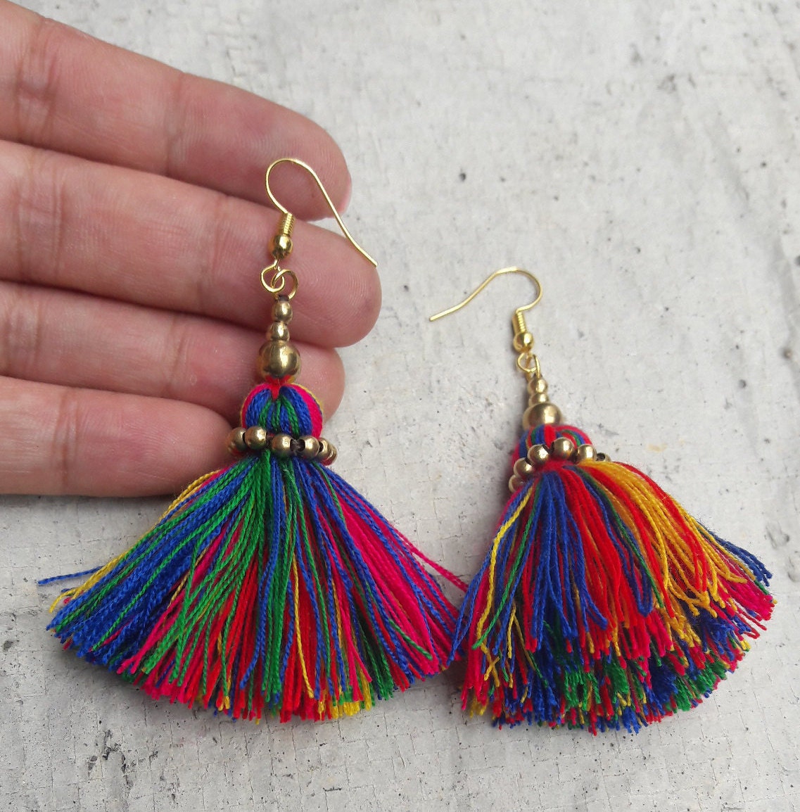 Colorful thread earringsmix color tassel earringsBohemian | Etsy