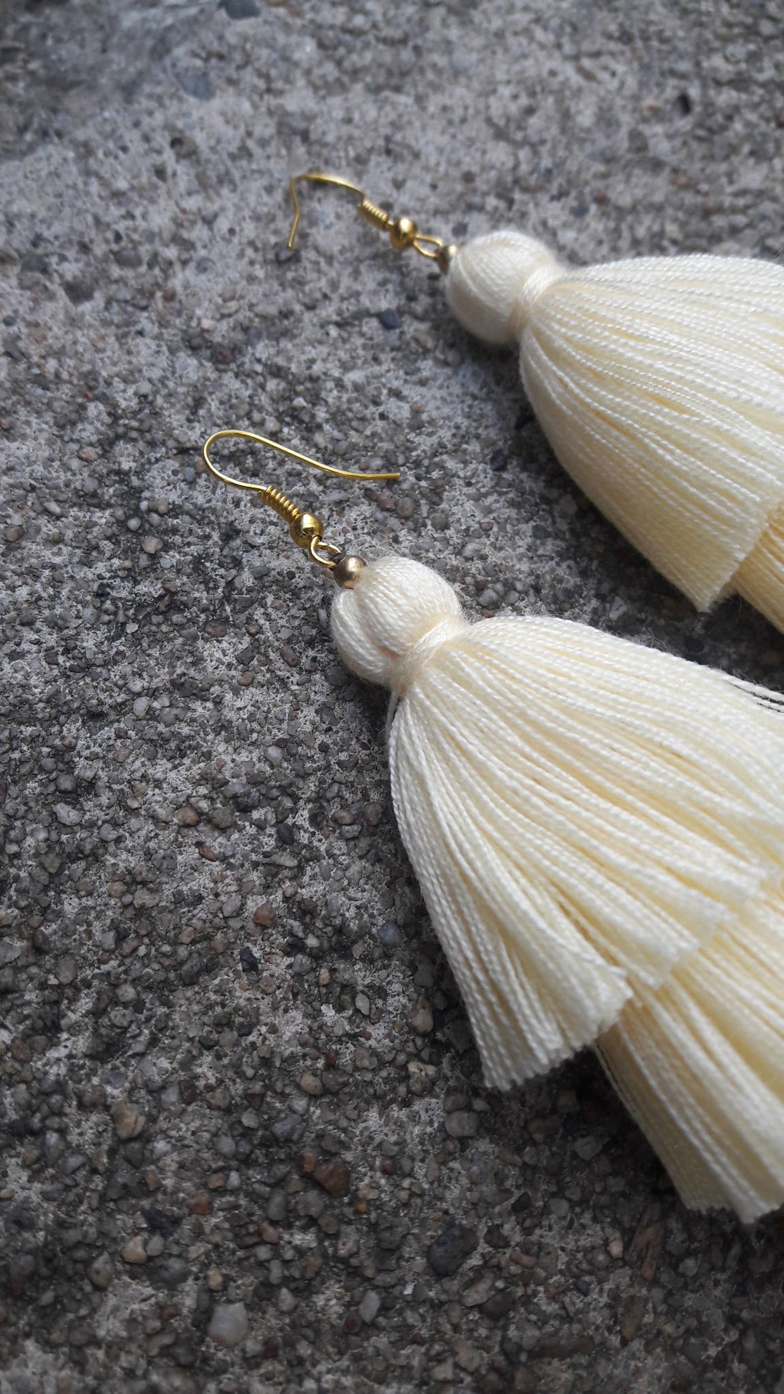 Cream tassel earringslayered tassel earrings. | Etsy