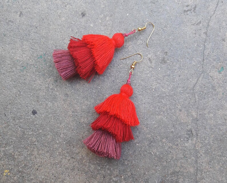 Red Hot Mini Tassel Earringshippie Earringshand Made | Etsy