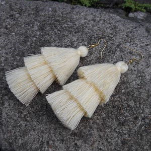Cream Tassel Earringslayered Tassel Earrings. - Etsy