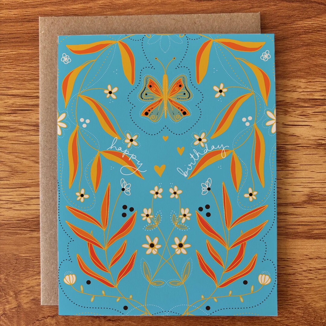 Vibrant Blue Birthday Card - Etsy