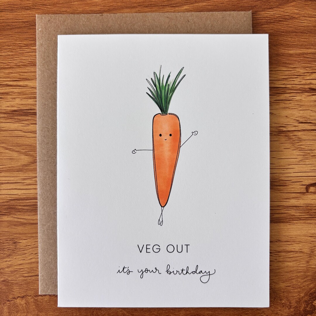 Veg Out Birthday Card, Carrot Veggie Pun - Etsy