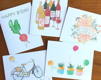 Mixed Birthday Card Set 6 Pack Birthday Variety Cards Cute Birthday ...