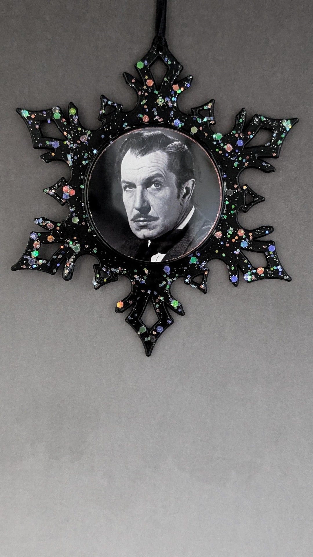 Horror Christmas Black Glitter Snowflake Ornament - Vincent Price ...
