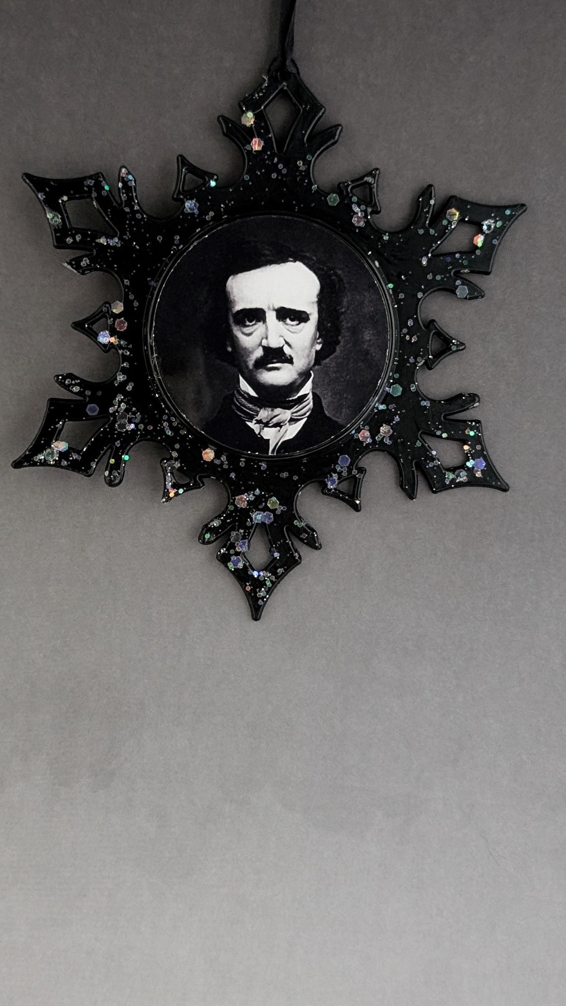 Horror Christmas Snowflake Black Glitter Ornament - Edgar Allan Poe ...