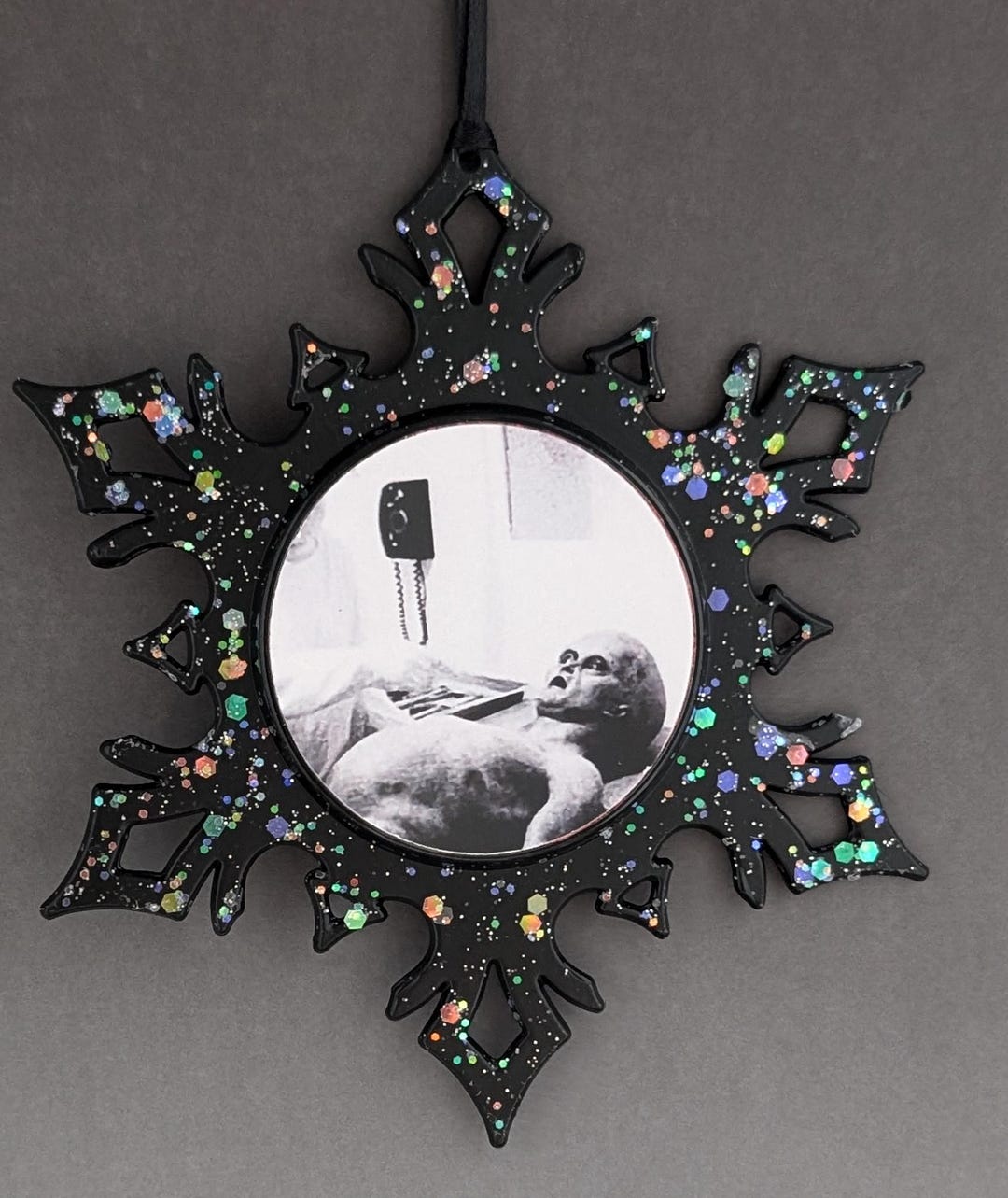 Horror Christmas Black Glitter Snowflake Ornament - Alien Autopsy ...