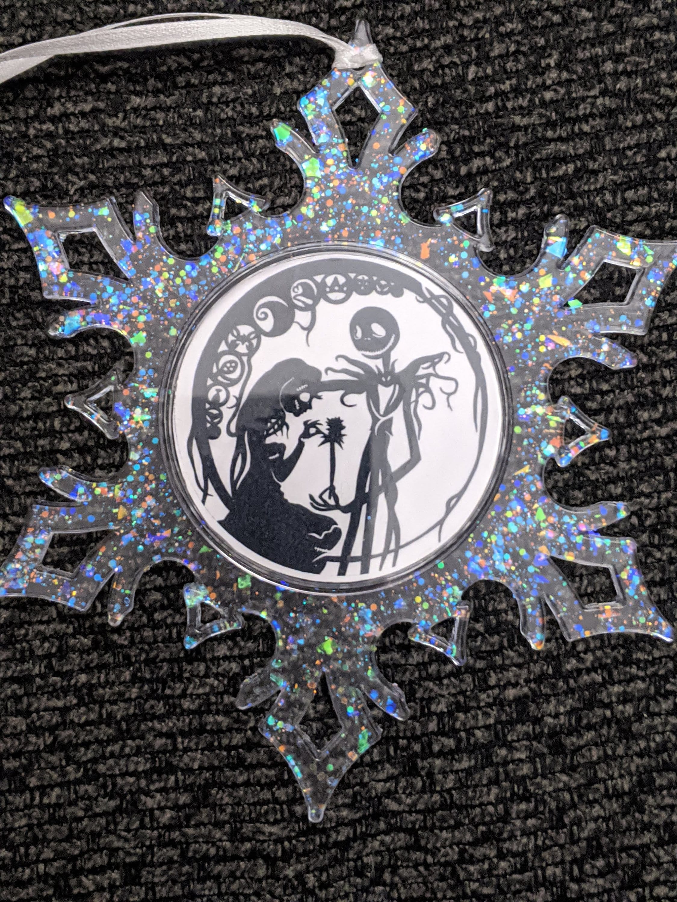 Horror Christmas snowflake ornament Jack and Sally | Etsy