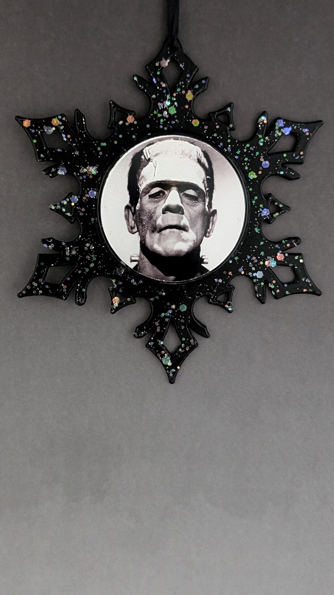 Horror Christmas Black Glitter Snowflake Ornament - Frankensteins ...
