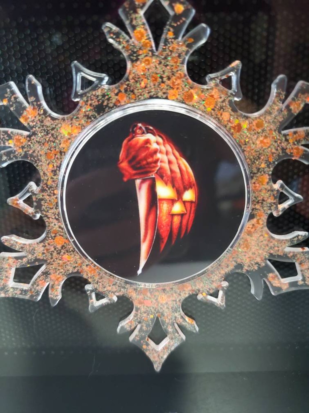 Horror Christmas Snowflake Ornament- Orange Glitter - Pumpkin ...