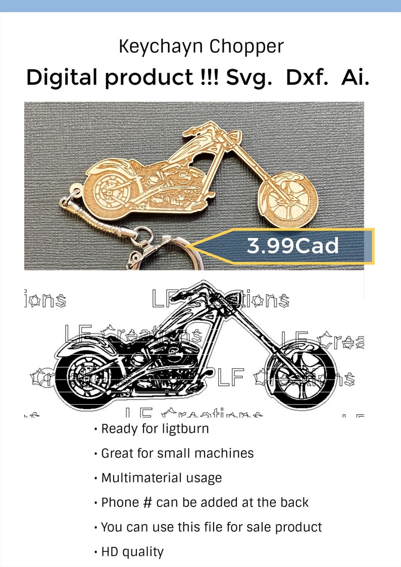 Chopper Bike Keychain Vector File , DXF , SVG , Ai , - Etsy