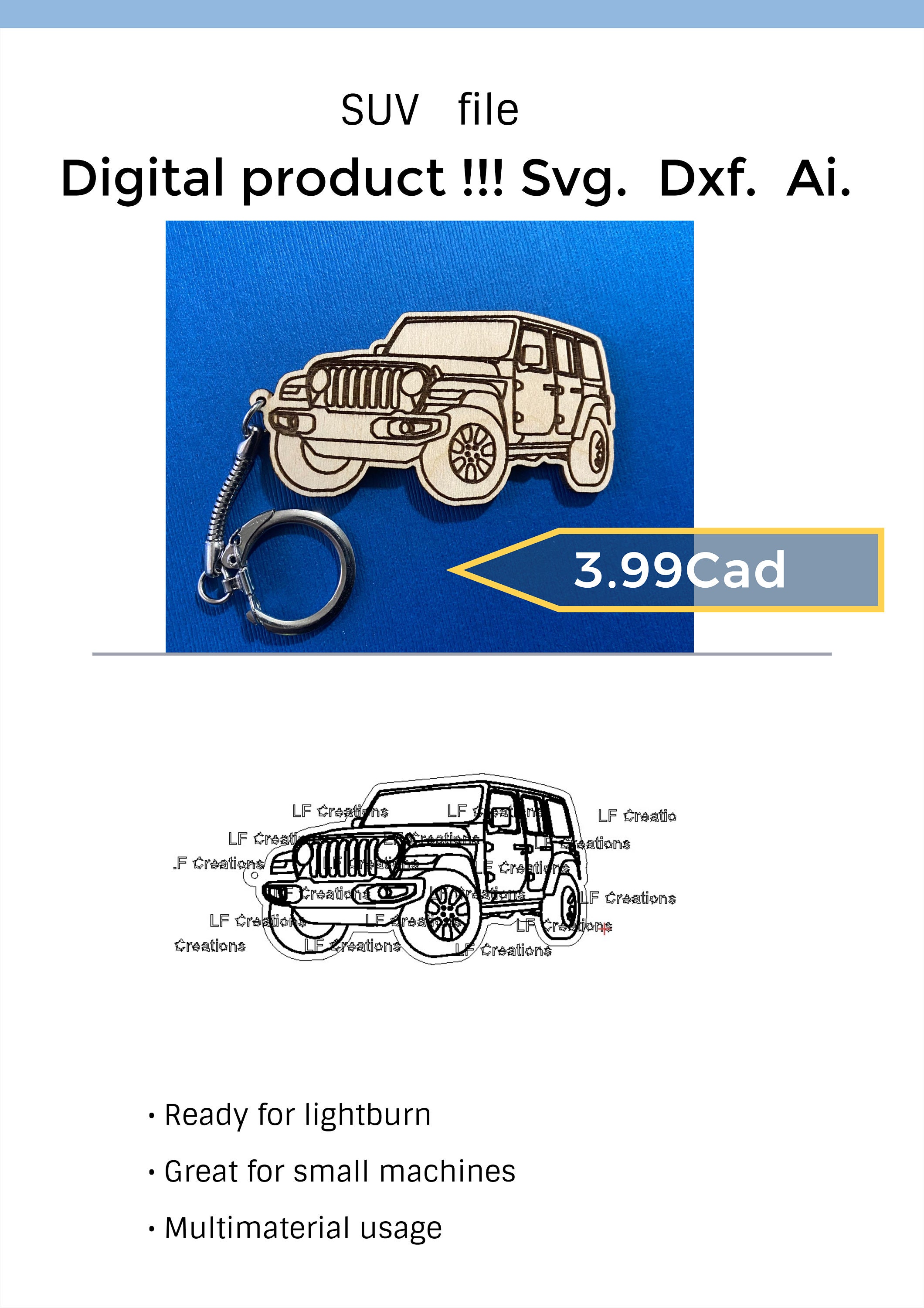 SUV Car Keychain Vector File, DXF, SVG, Ai, - Etsy