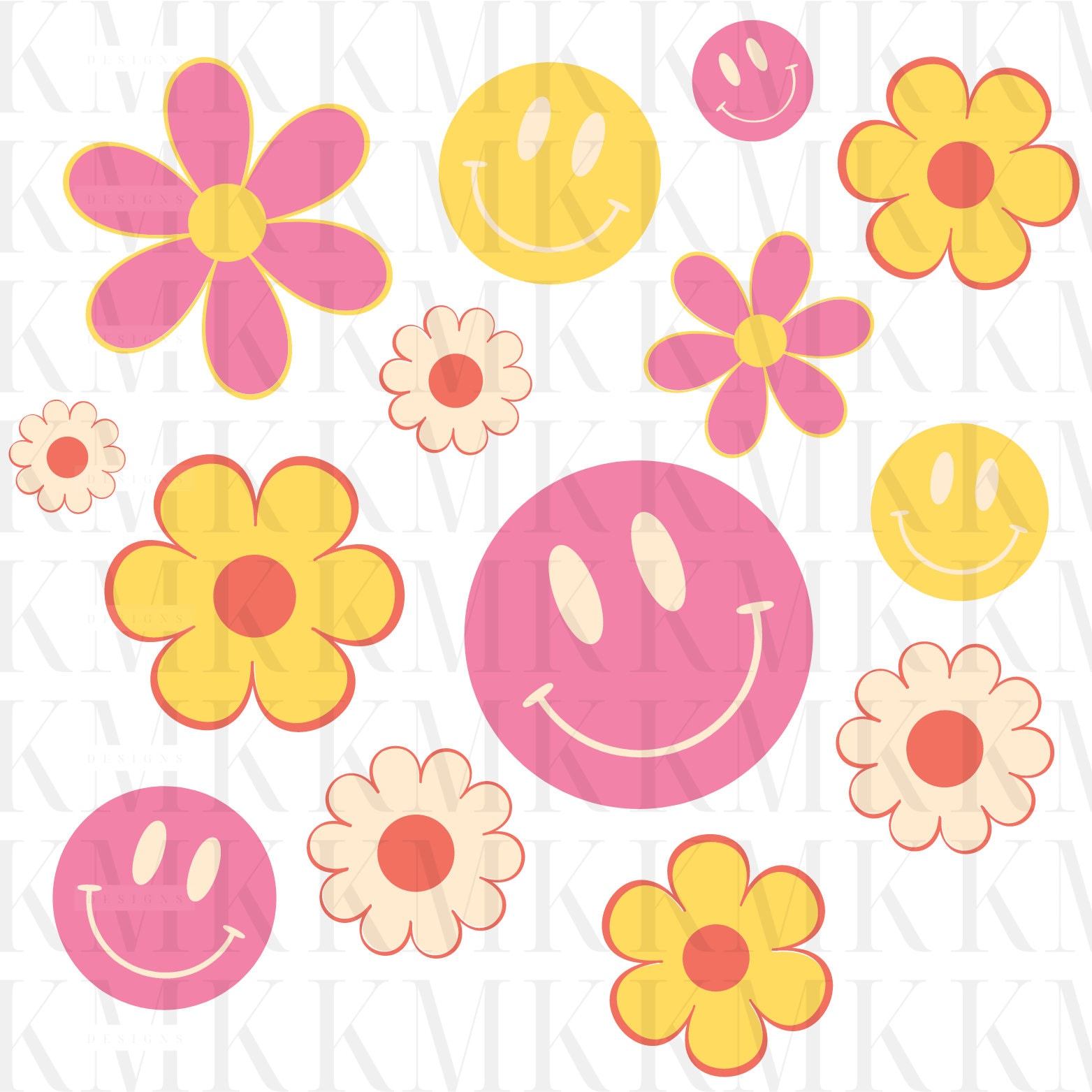 Retro Flower Smiley Face | PNG | Sublimation Design - Etsy