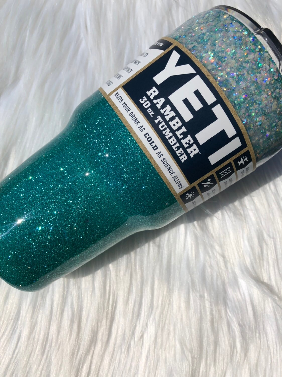 Teal glitter yeti cup with chunky white glitter | Etsy