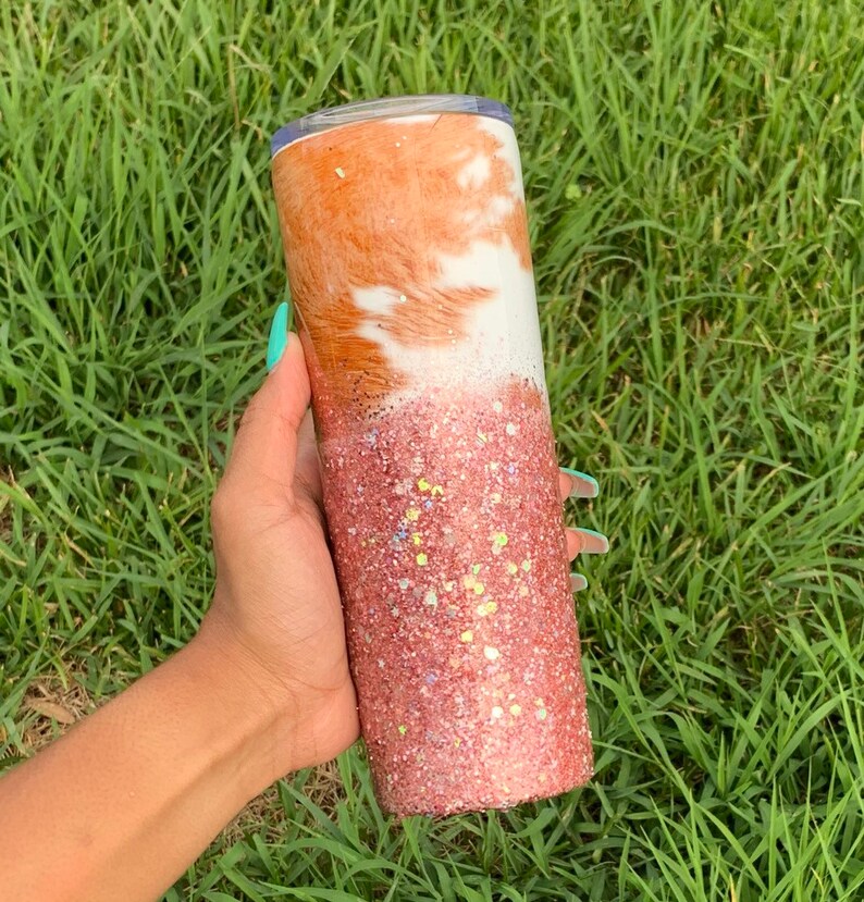 Cow Print and Rose Gold Glitter Tumbler Cow Hide Tumbler Cow | Etsy