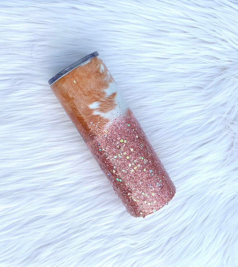 Cow Print and Rose Gold Glitter Tumbler Cow Hide Tumbler Cow | Etsy