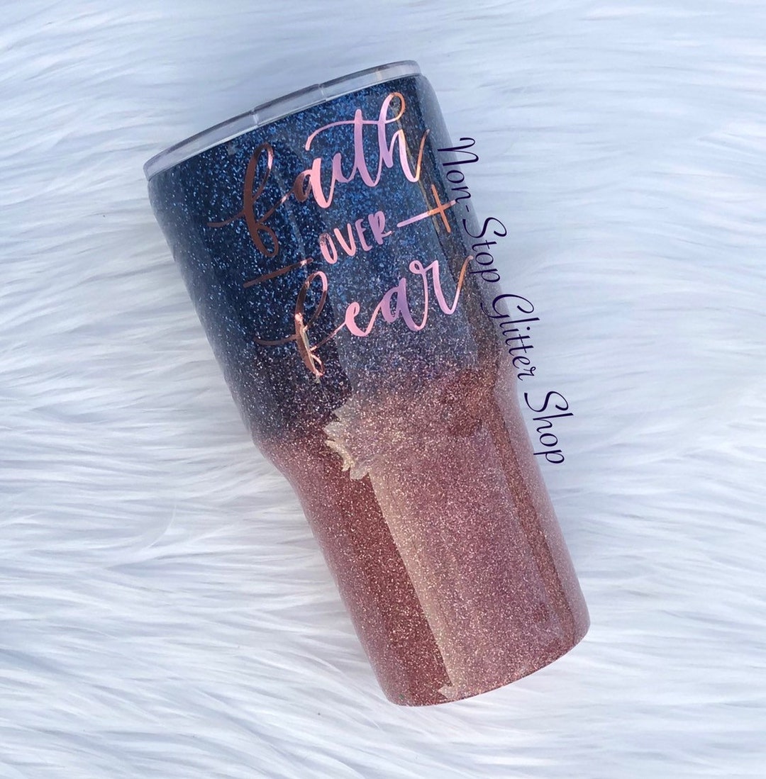 Rose Gold Glitter and Navy Blue Glitter Tumbler/yeti Rose Gold Glitter ...