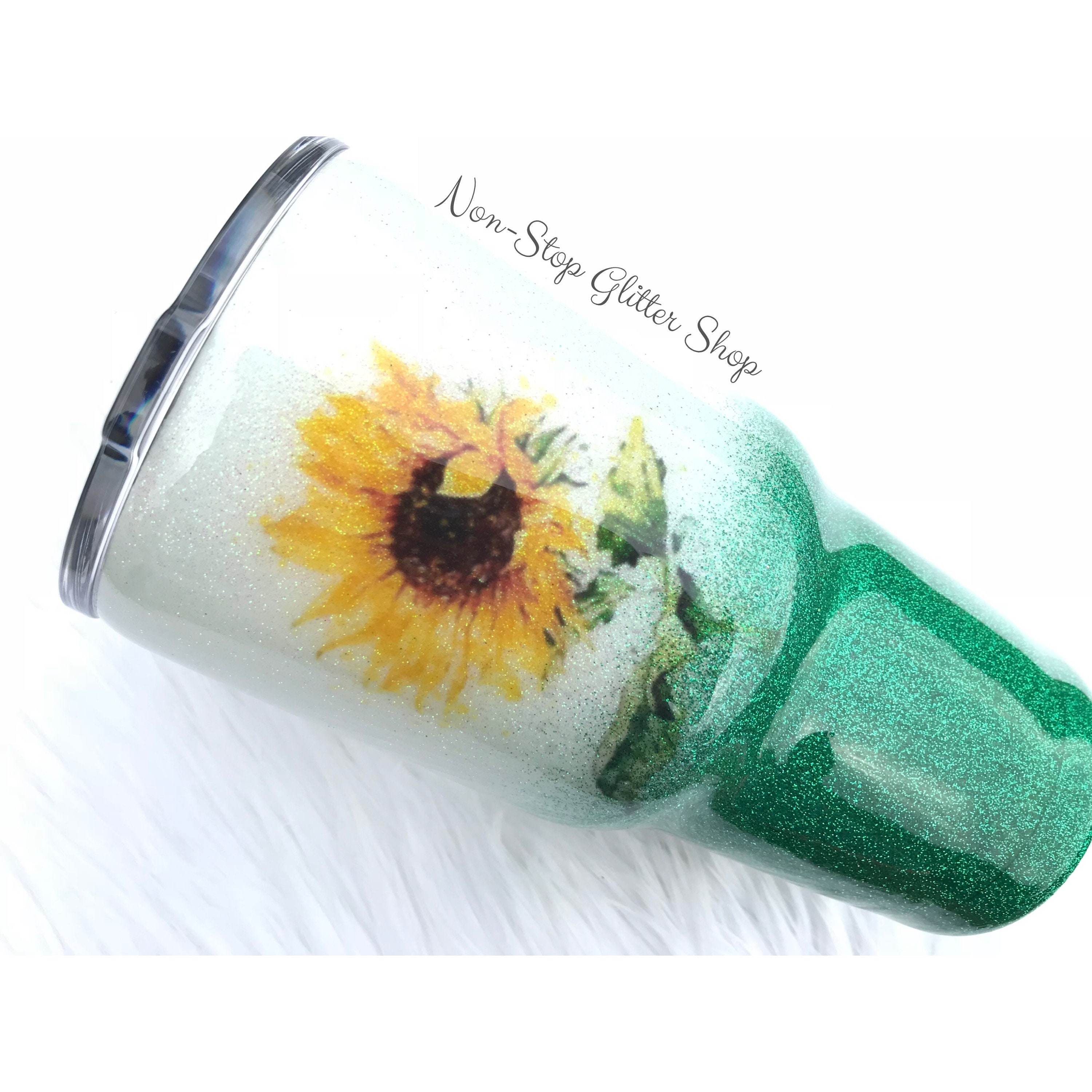 Sunflower Glitter Yeti Tumbler Green White Glittered Cup - Etsy