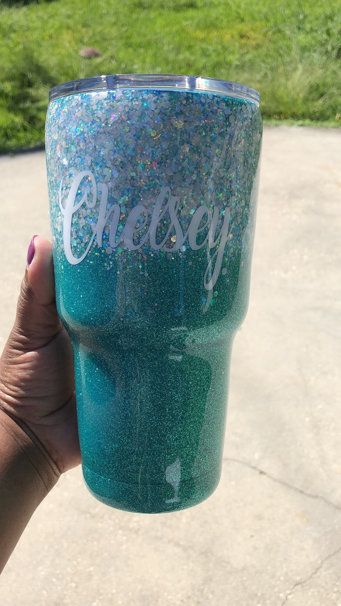 Teal glitter yeti cup with chunky white glitter | Etsy