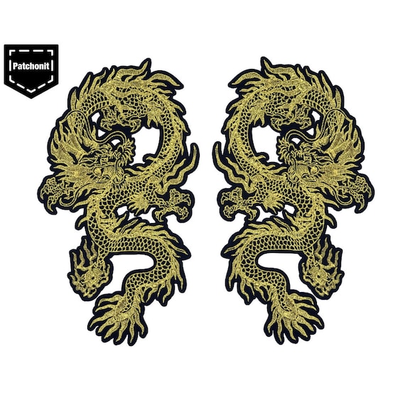 Gold Dragon-Patch-Drachen-Eisen auf Patch Dragon Abzeichen | Etsy