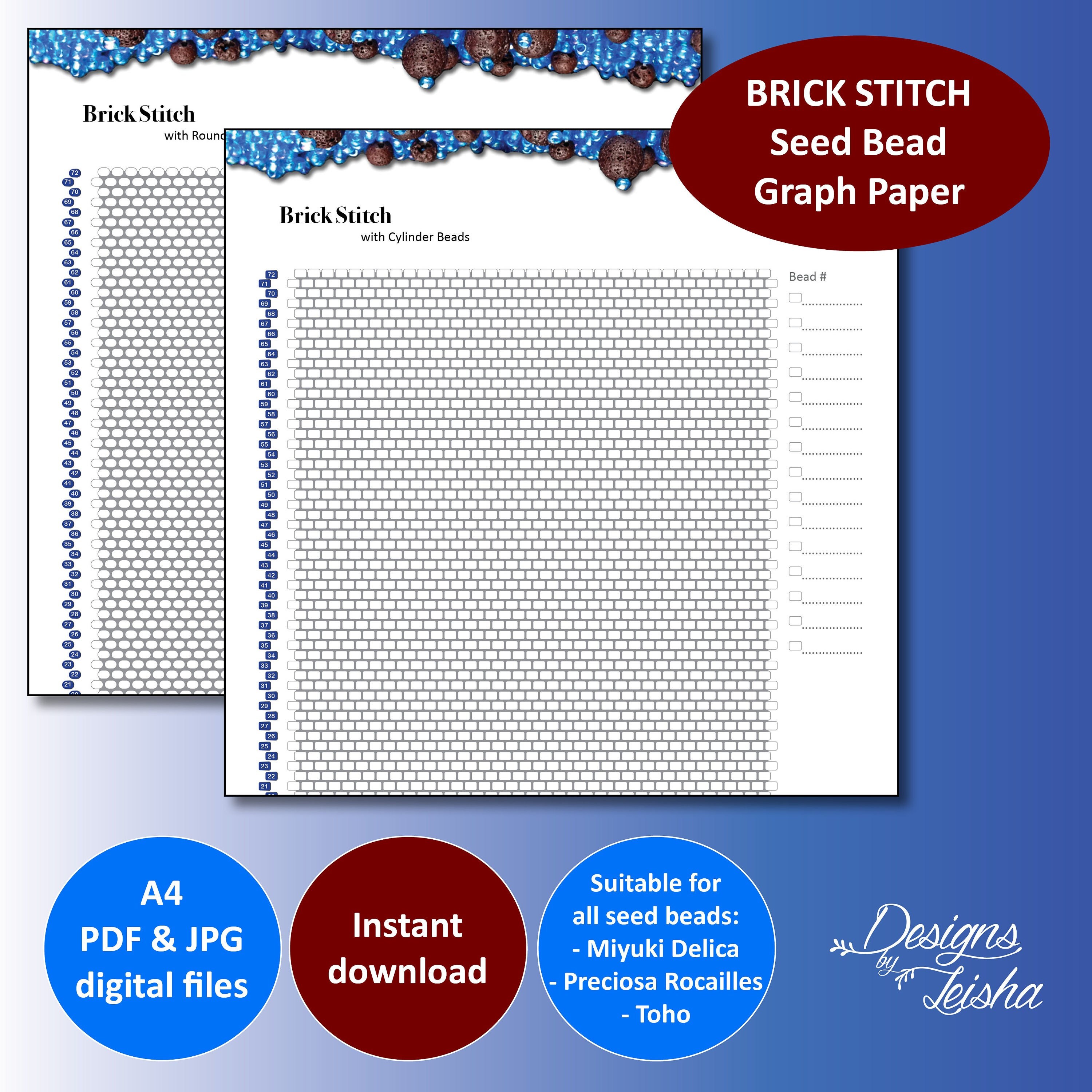 Brick Stitch Seed Bead Graph Paper - Use With Round Beads or Cylinder ...