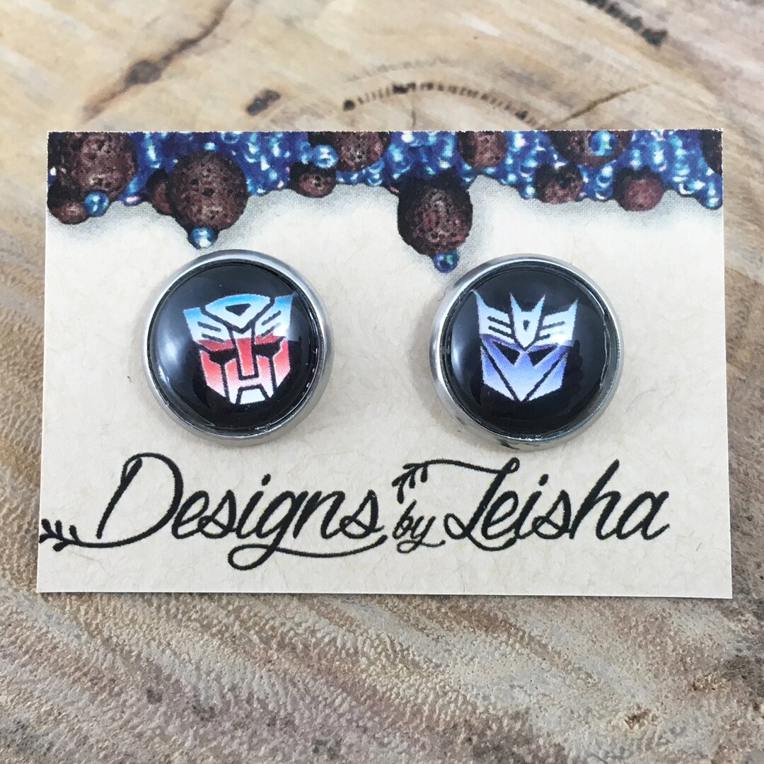 Transformers Glass Stud Earrings - Decepticon and Autobot - Stainless ...