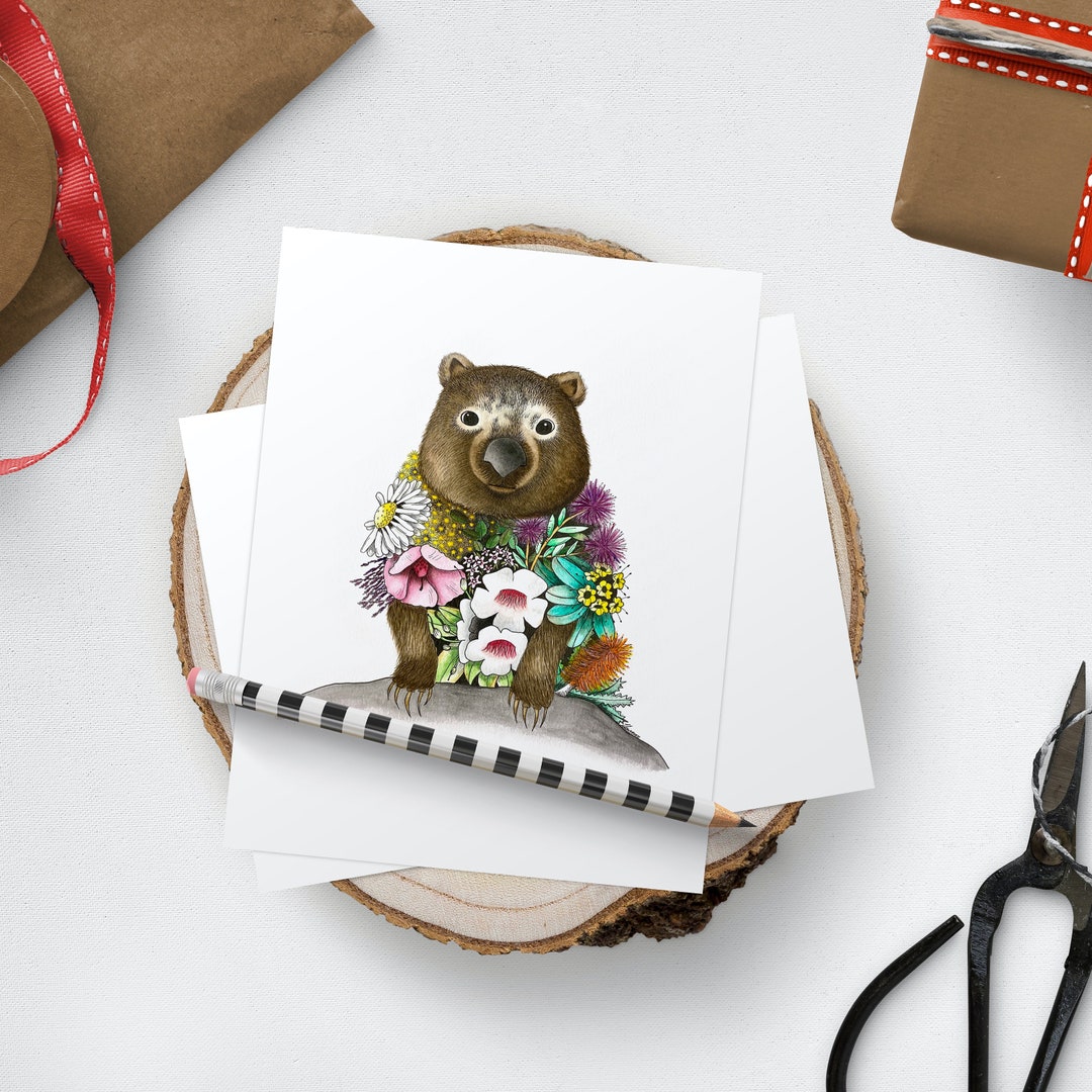 Watercolour Wombat Card Greeting Card Australian Native - Etsy