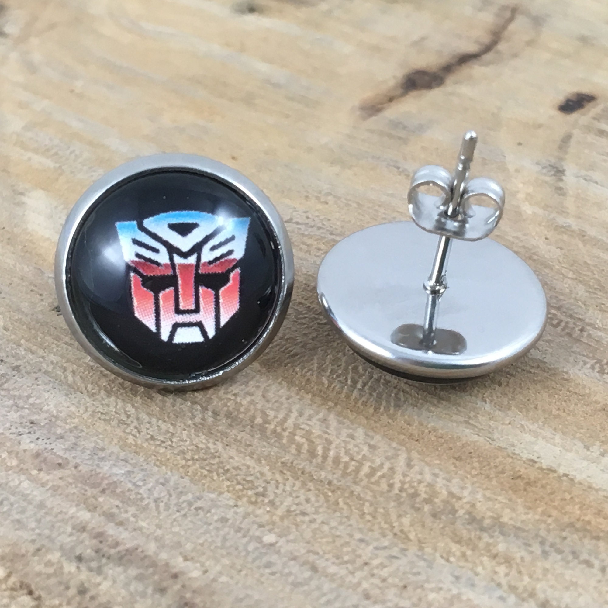 Transformers Glass Stud Earrings Decepticon and Autobot Stainless Steel ...