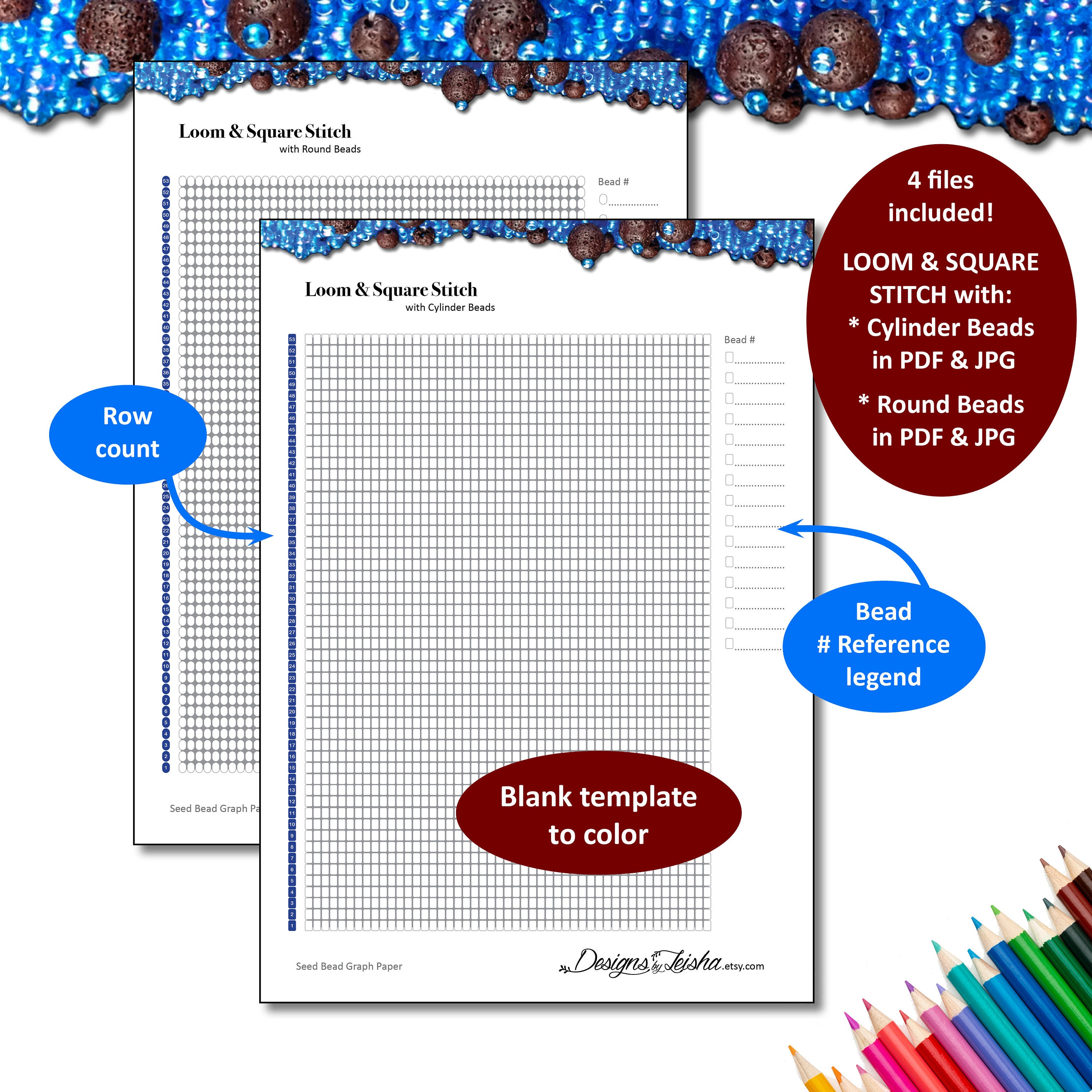 Loom & Square Stitch Seed Bead Graph Paper - for Use With Round Beads ...