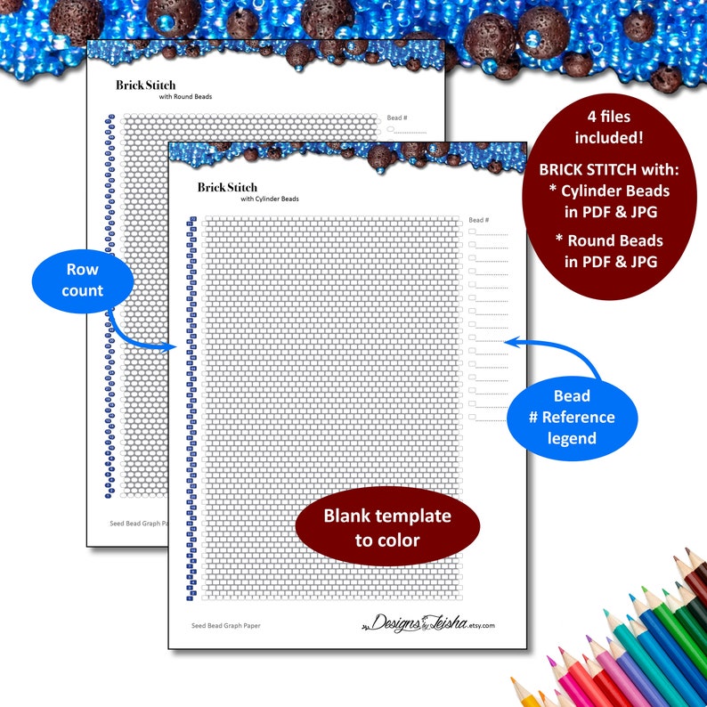 Brick Stitch Seed Bead Graph Paper - Use With Round Beads or Cylinder ...