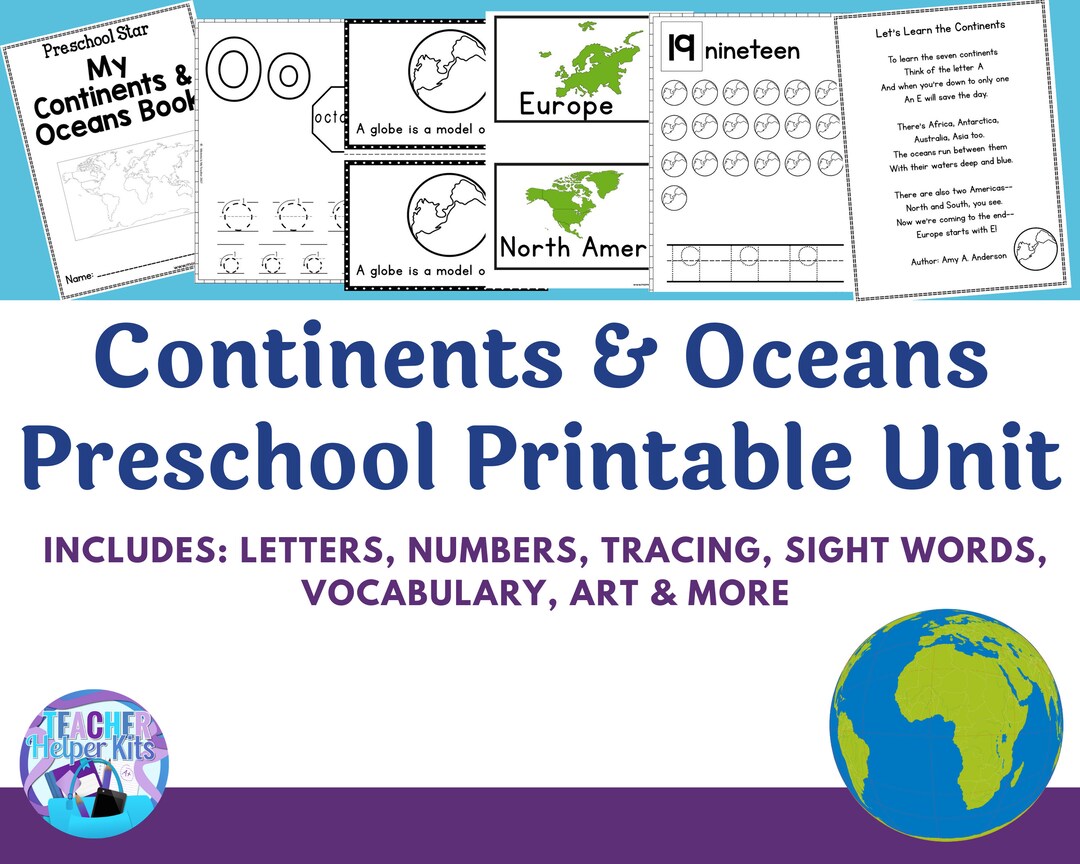 Continents & Oceans Preschool Printables~preschool Curriculum Learning ...