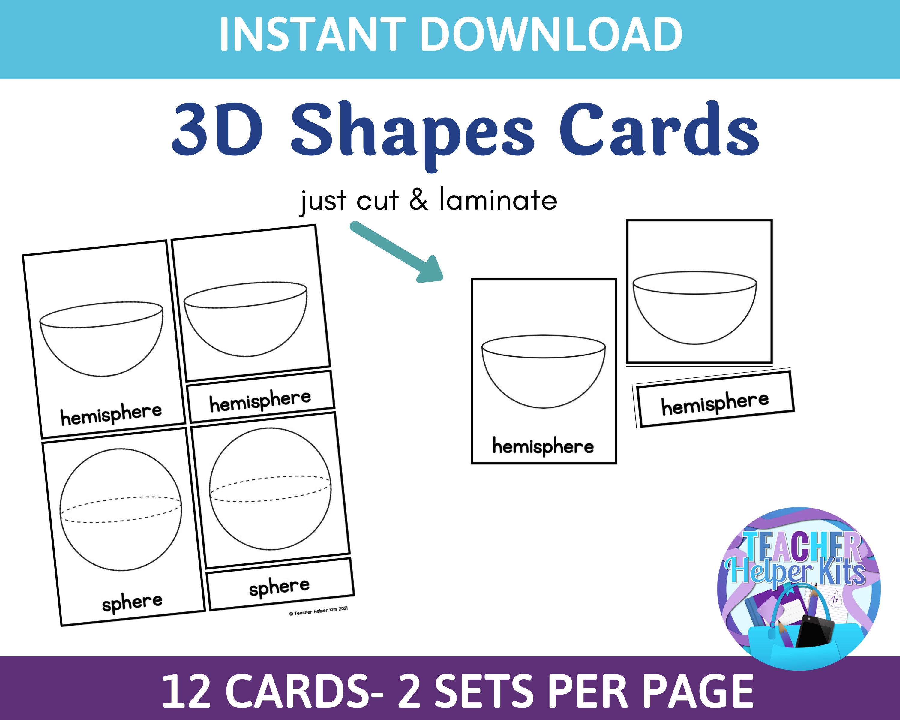 3D Shapes Montessori Three Part Cards Black and White, Learning ...