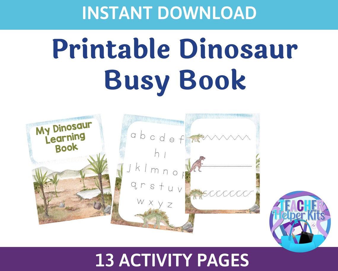 Dinosaur Worksheet- Dinosaur Preschool Toddler Busy Book - Dinosaur ...