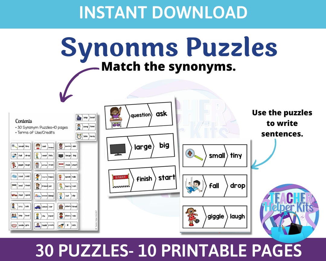 30 Synonym Puzzles- Language Arts Worksheets- Grammar Worksheets ...