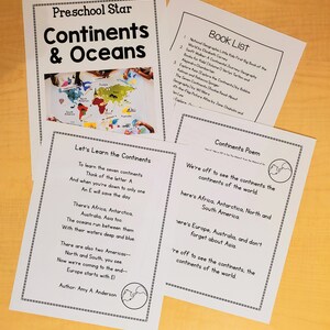 Continents & Oceans Preschool Printables~preschool Curriculum Learning ...