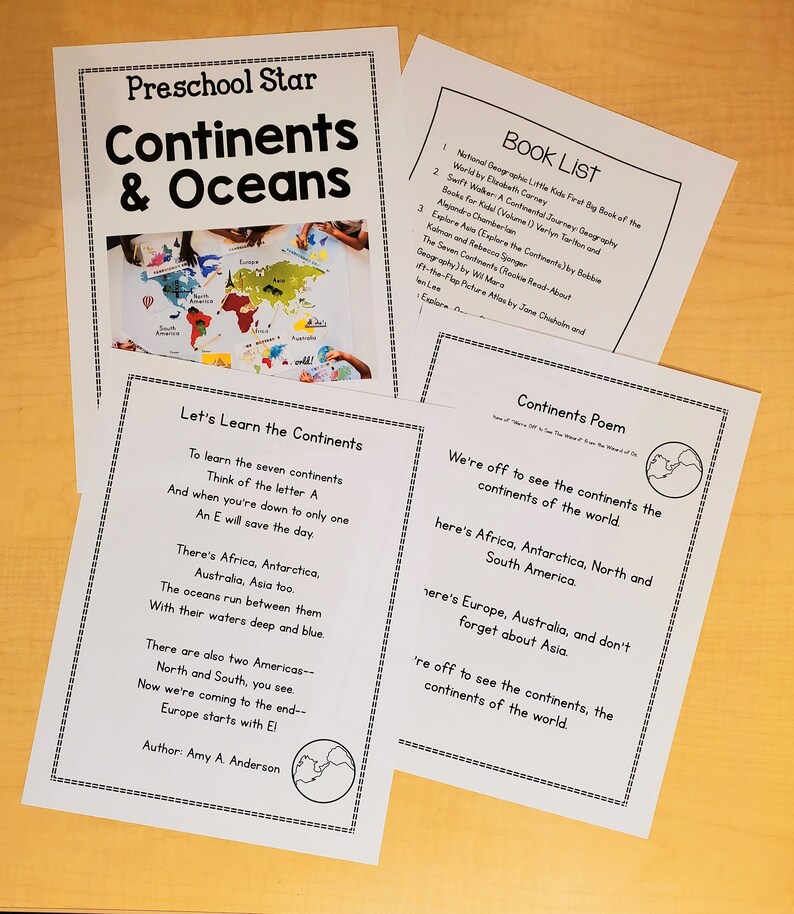 Continents & Oceans Preschool Printablespreschool Curriculum Learning ...