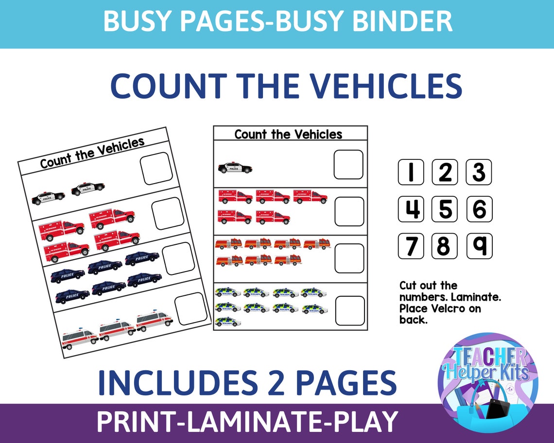 Count the Vehicles Worksheet, Counting Game, Educational Preschool ...
