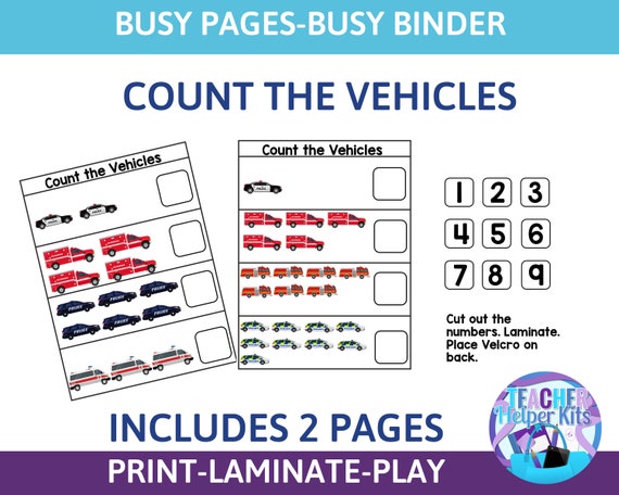 Count the Vehicles Worksheet Counting Game Educational - Etsy