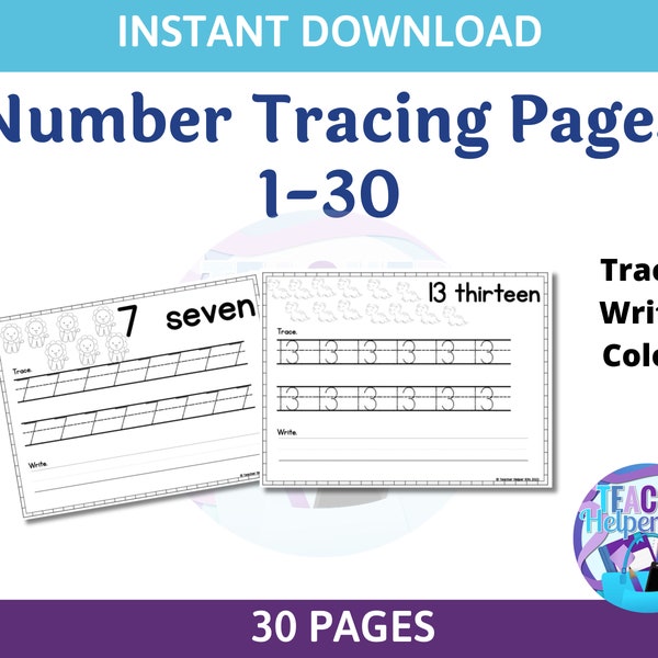 Number Worksheets 1 30 - Etsy