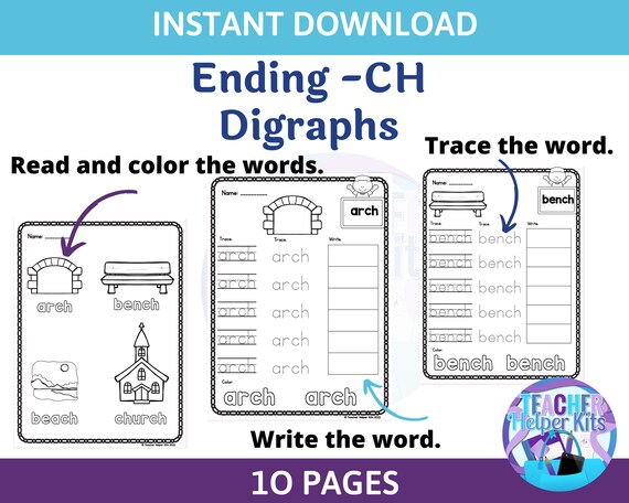 10 Digraph Worksheets Kindergarten First Grade Reading | Etsy