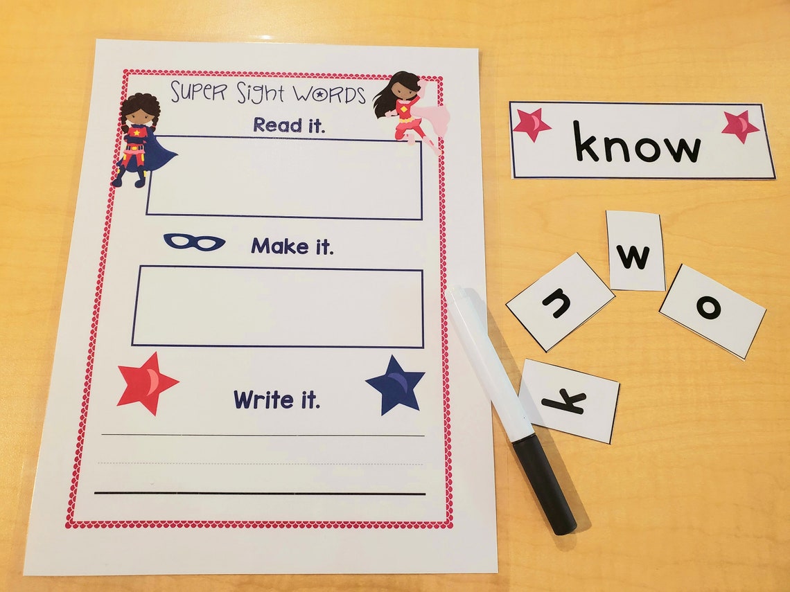 Sight Word Practice, Printable Spelling Game, Kindergarten Sight Words ...
