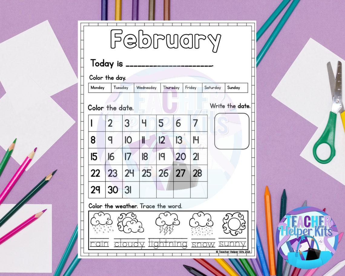 12 Preschool Kindergarten Calendar Worksheet Pages Month - Etsy